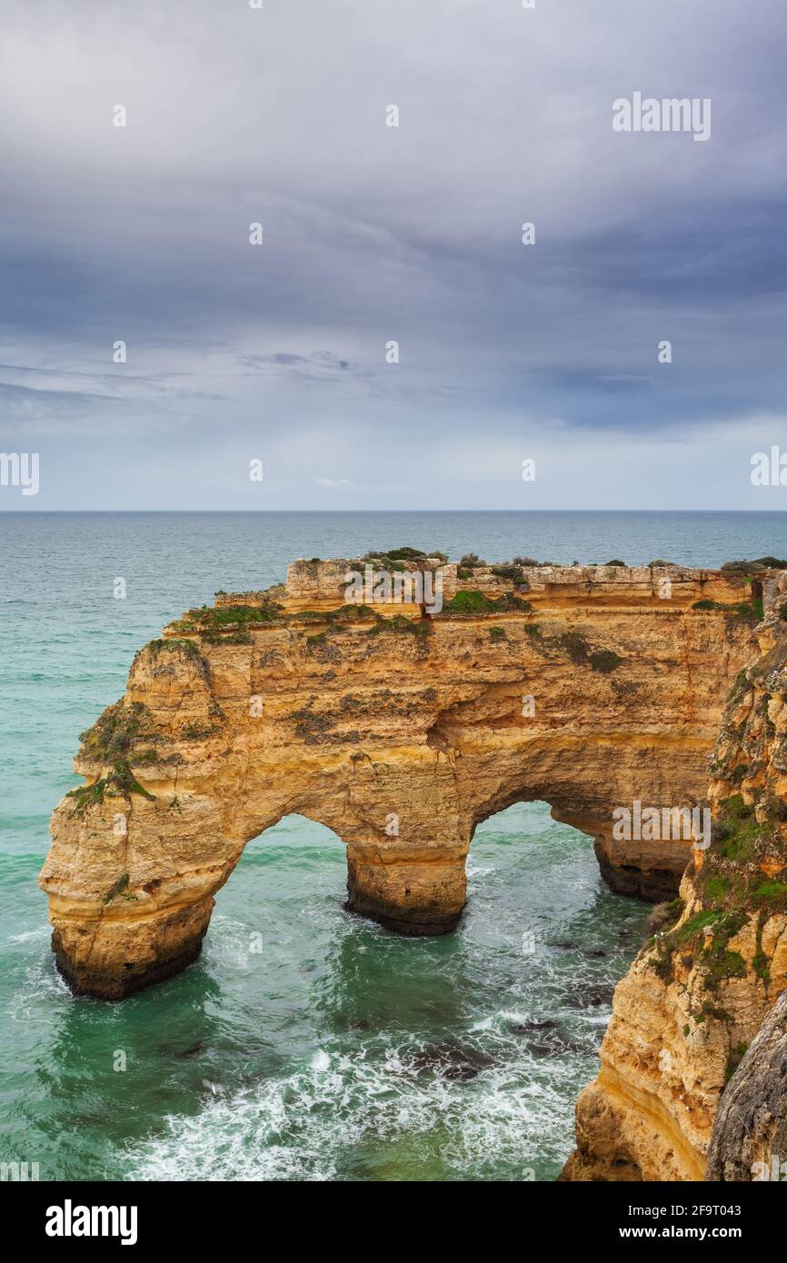 Landscape on the Algarve coast at sunset. Beach in southern Portugal ...