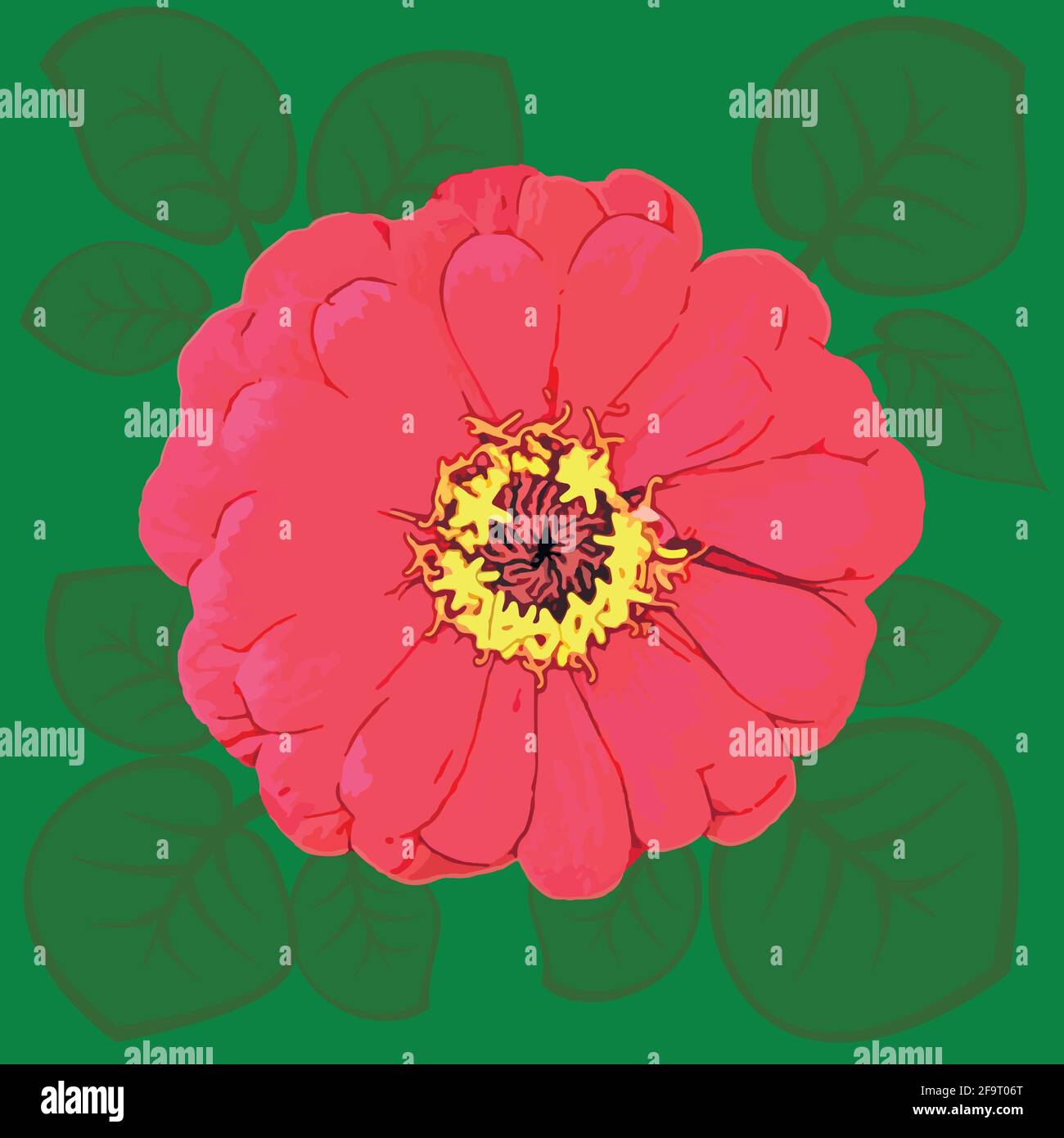 Illustration on a square green background - a flower gerbera with ...