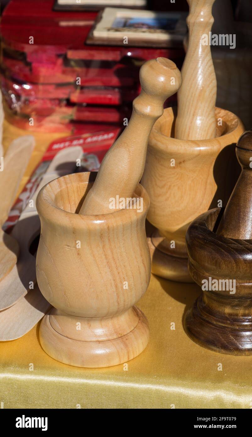 Wooden mortar and pestles as a traditional kitchenware Stock Photo - Alamy