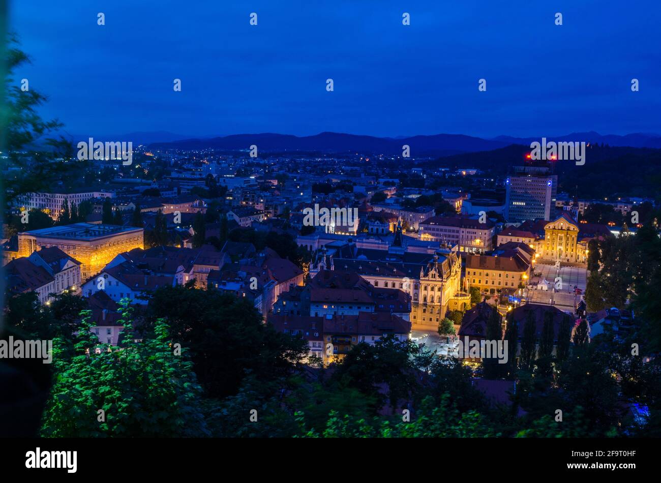 Aerial panoramic view of romantic medieval Ljubljana's city centre, the ...
