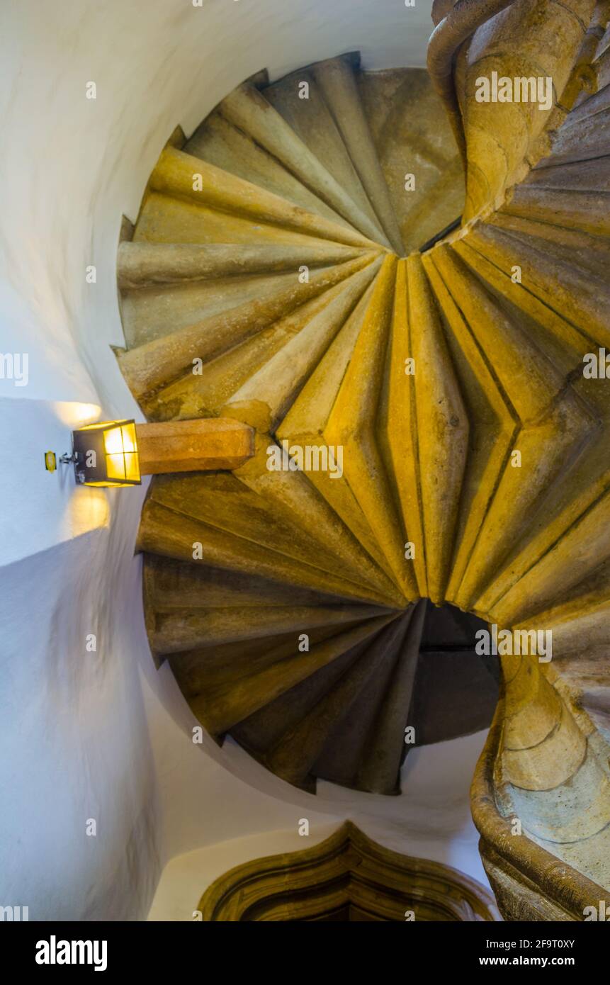 famous double spiral staircase situated inside of the burg in the ...