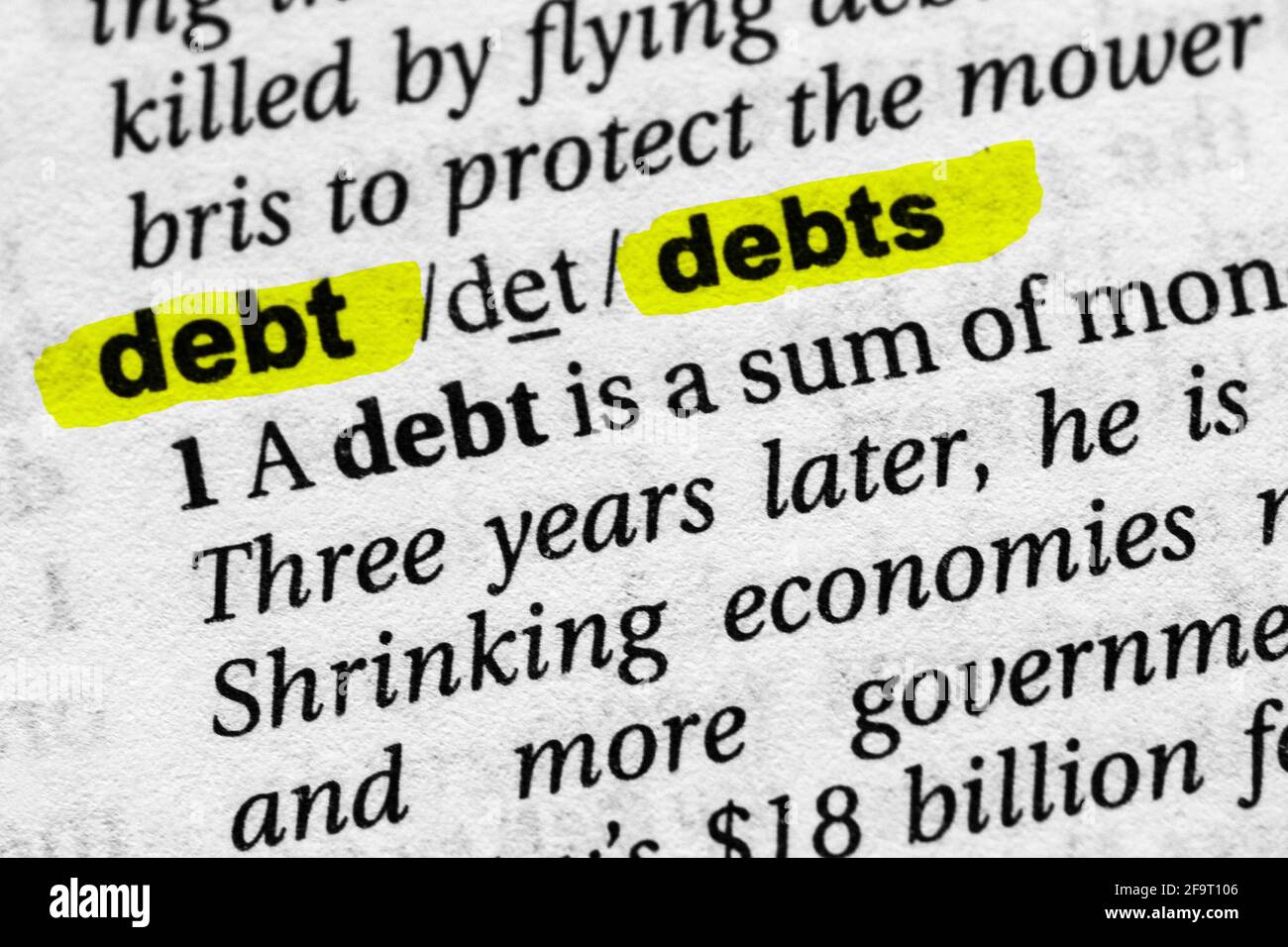 Highlighted word debt concept and meaning Stock Photo - Alamy