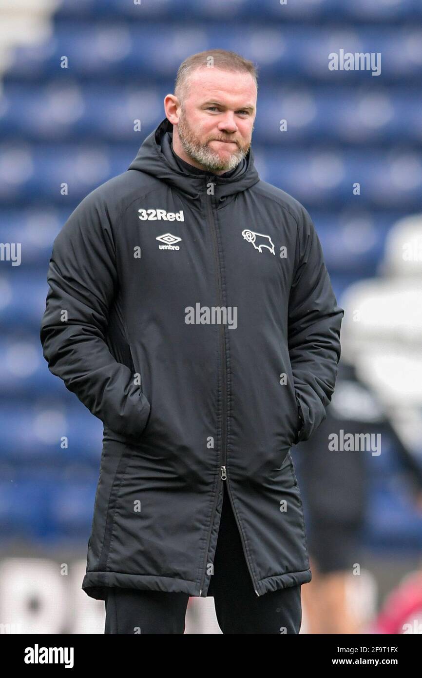 Wayne Rooney manager of Derby County watches the warm up Stock Photo ...