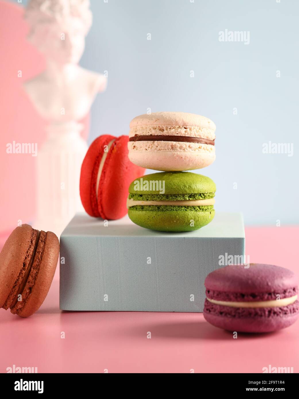 modern still life of macaroon on stands Stock Photo - Alamy