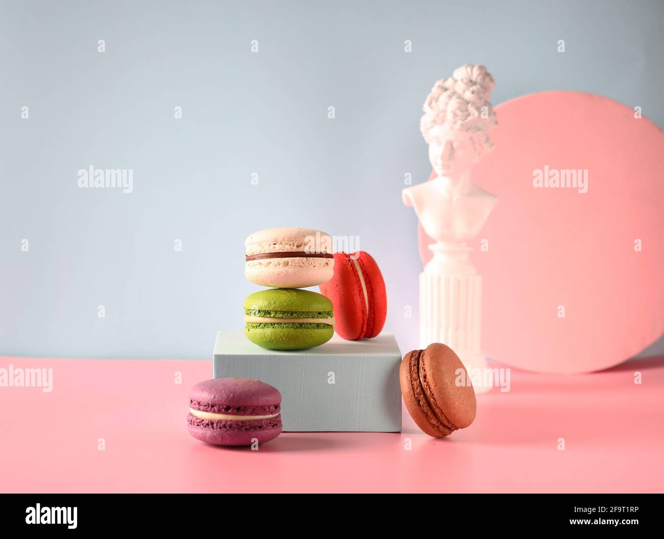 modern still life of macaroon on stands Stock Photo - Alamy