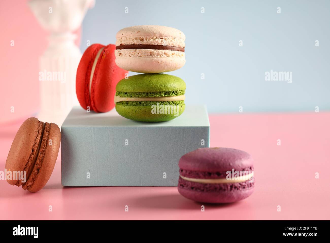 modern still life of macaroon on stands Stock Photo - Alamy