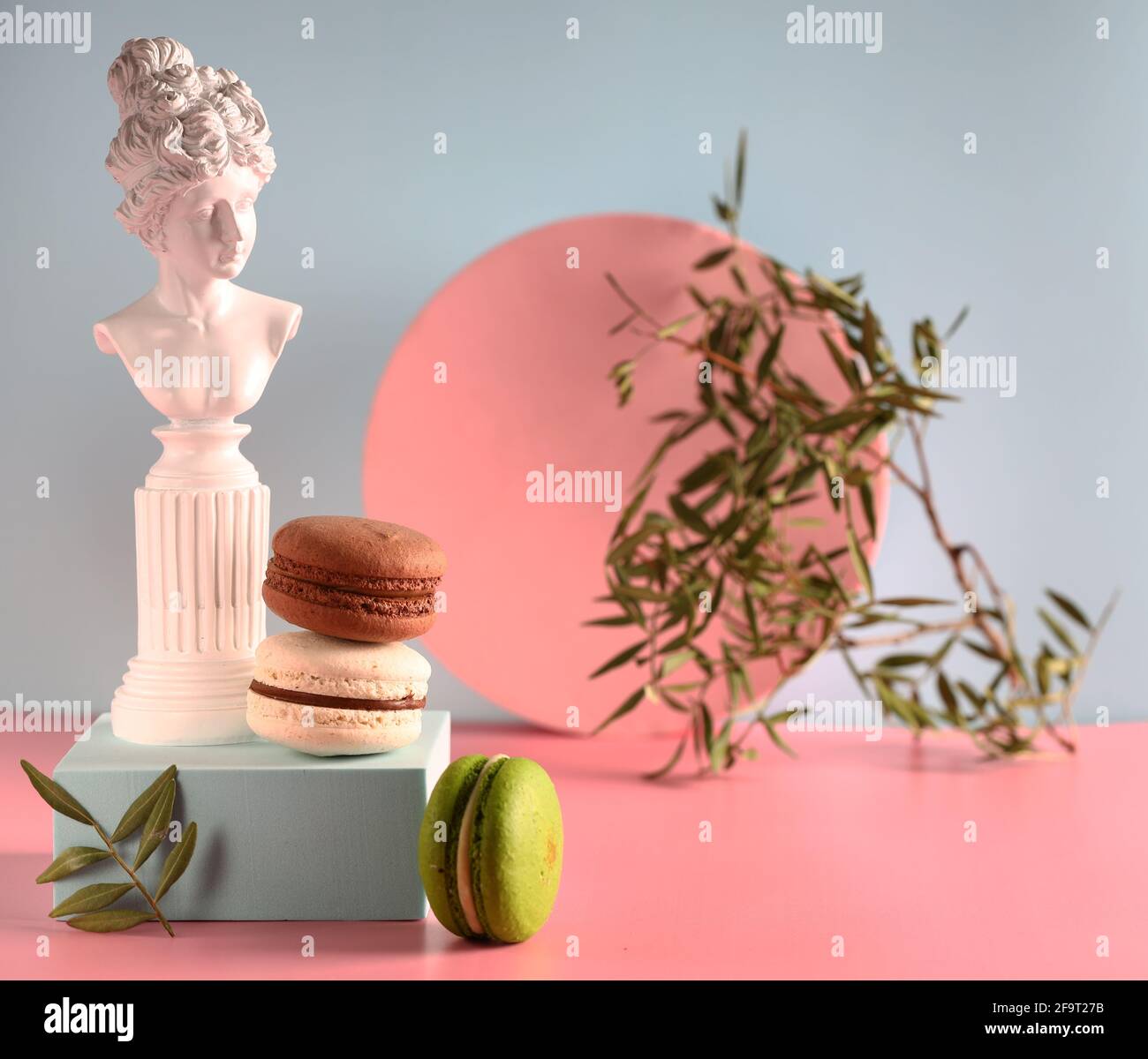 modern still life of macaroon on stands Stock Photo - Alamy