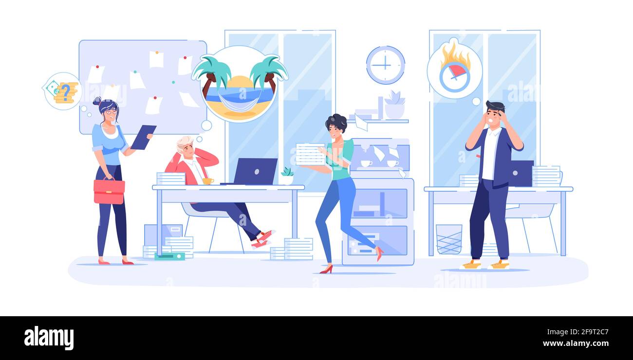 Flat cartoon office employee characters,working process vector ...