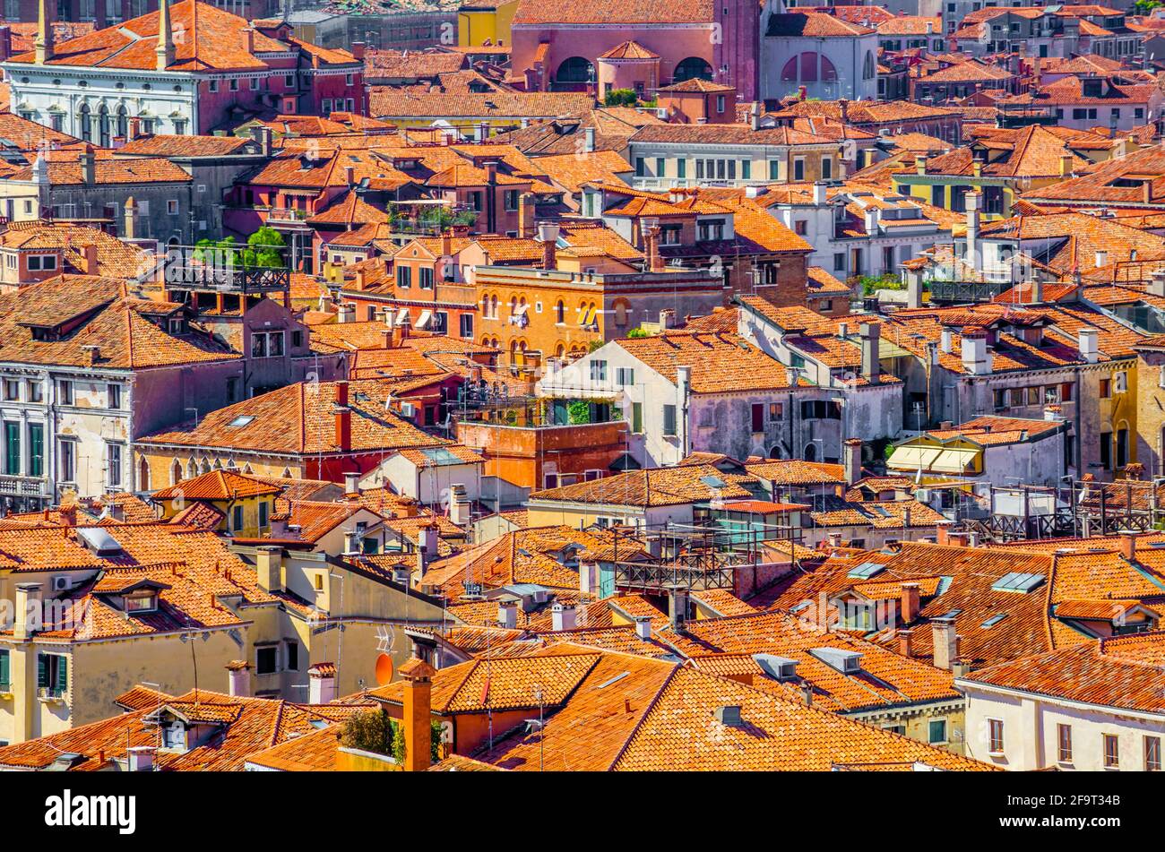 aerial view of red rooftops of the historical center of italian city ...