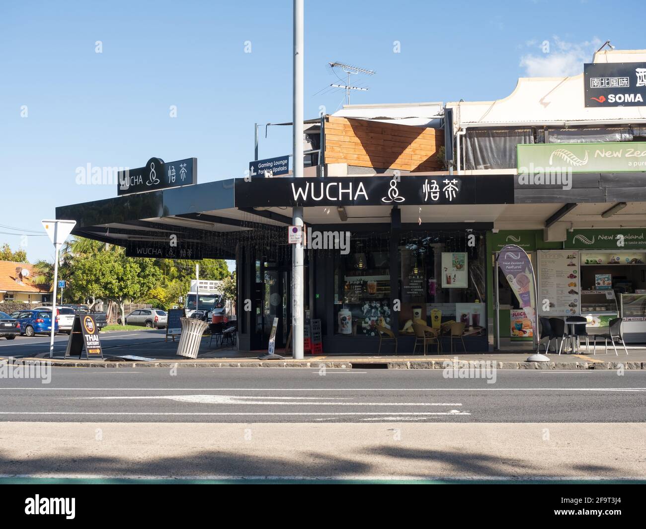 AUCKLAND, NEW ZEALAND - Apr 16, 2021: View of Wucha cafe at Mission Bay ...