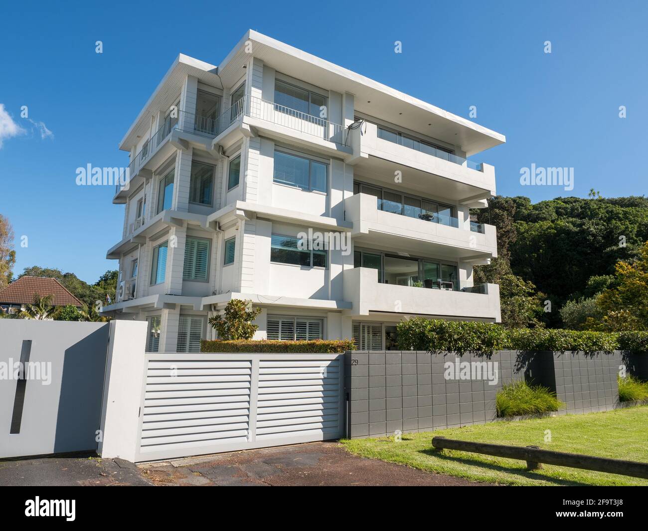 AUCKLAND, NEW ZEALAND - Apr 16, 2021: View of apartment building at ...