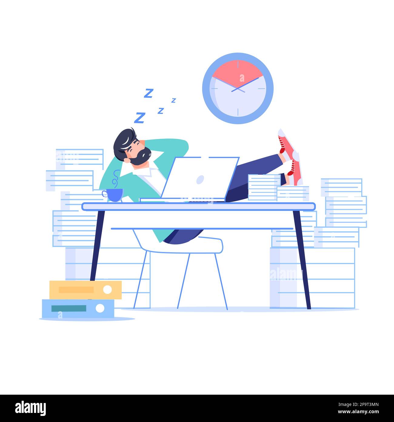 Flat cartoon employee characters procrastination at work vector ...