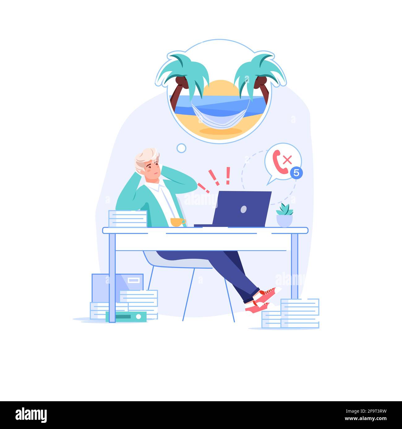 Flat cartoon employee characters procrastination at work vector ...