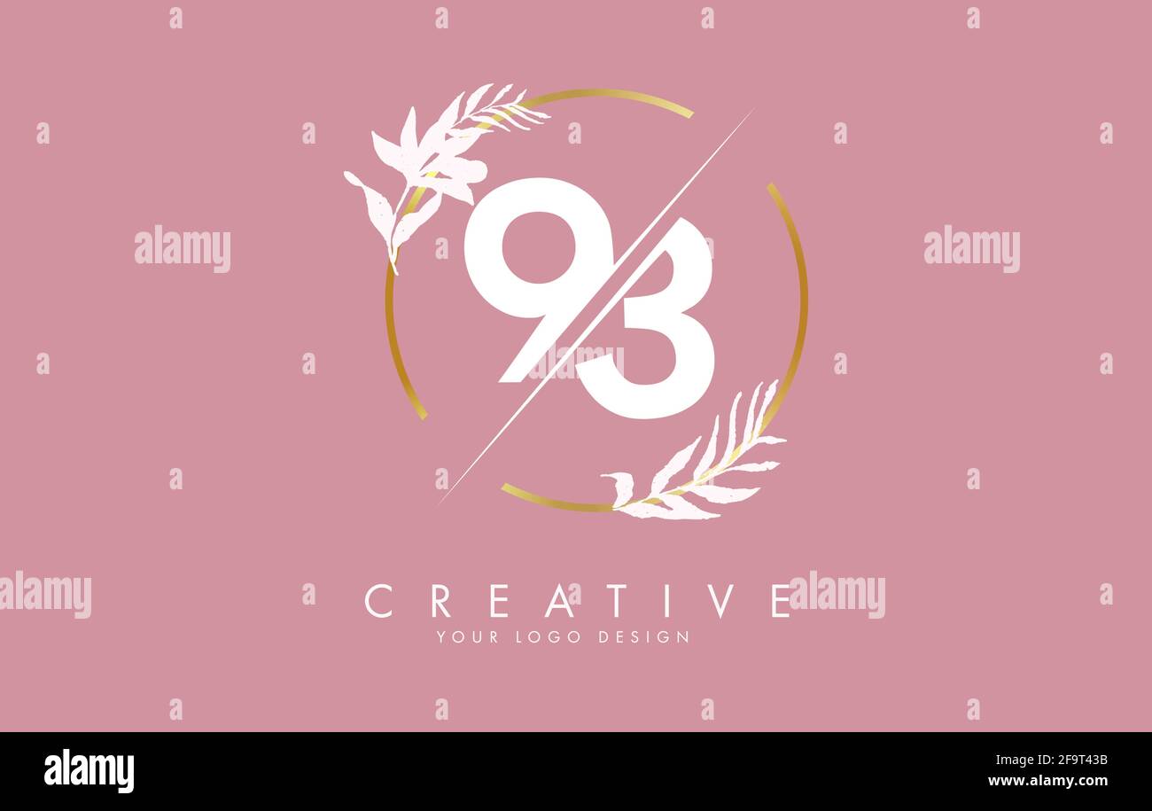 Number 93 9 3 logo design with golden circle and white leaves on ...