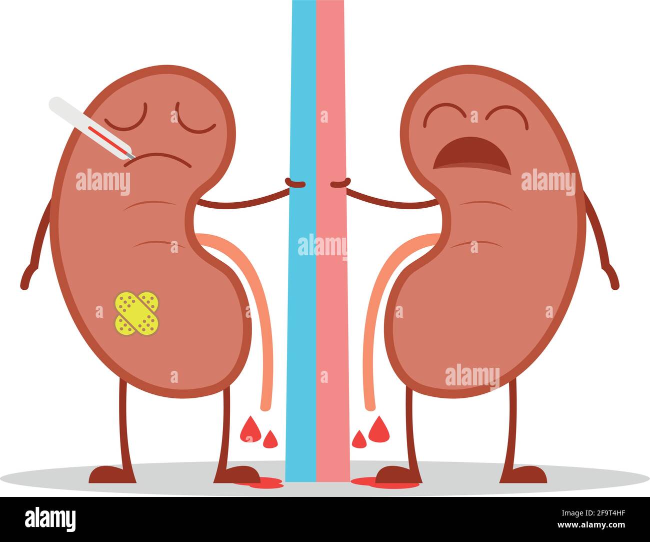 Vector illustration of a sick and sad kidneys in cartoon style due to ...