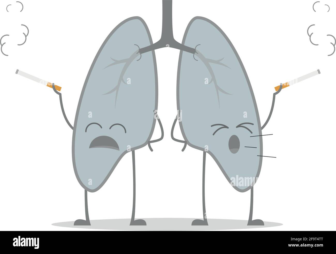Vector illustration of a sick and sad lungs in cartoon style due to ...