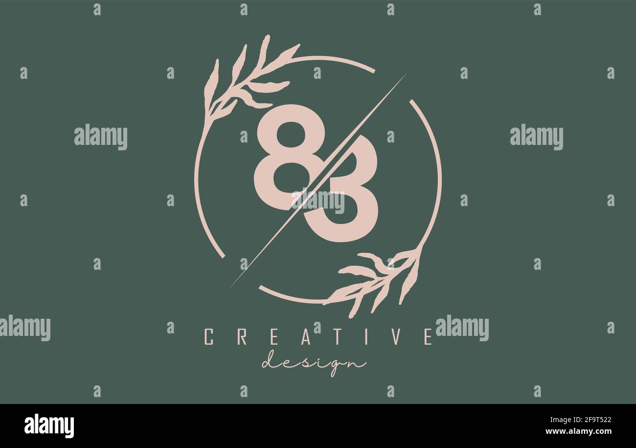 Number 83 8 3 Logo with circle frame and pastel leaves design. Rounded ...