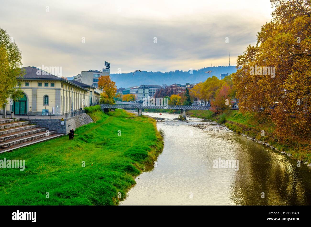 Cityscape of Sihl river in the city of Zurich, Switzerland Stock Photo ...