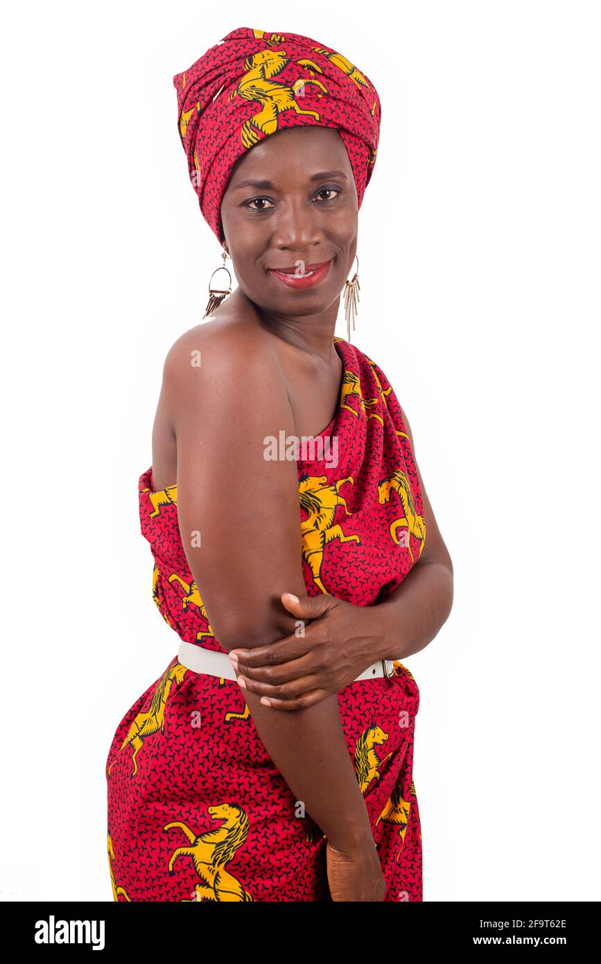 Portrait beautiful African woman in traditional turban, head and body ...