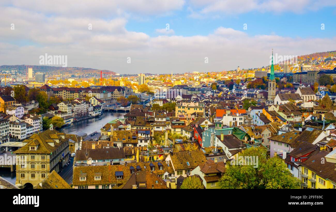 aerial view of zurich taken from the top of grossmunster church Stock ...