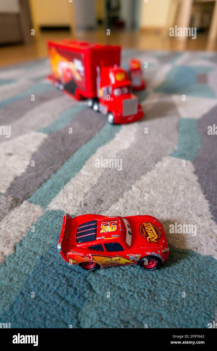 POZ, POLAND - Apr 16, 2021: Disney Pixar red Lightning McQueen toy ...