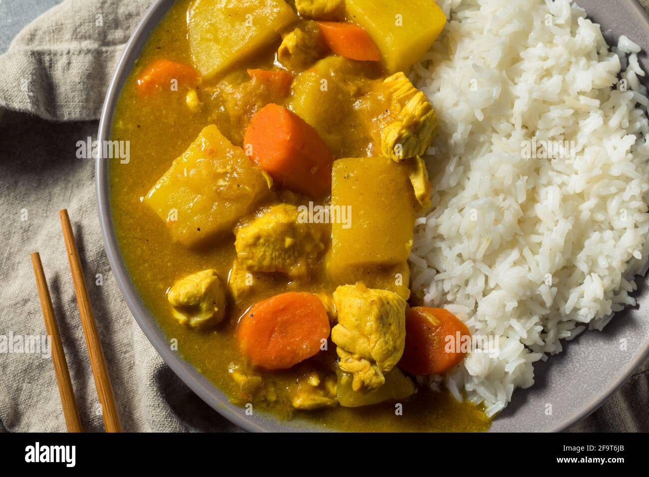Homemade Japanese Chicken Curry with Rice and Potato Stock Photo - Alamy