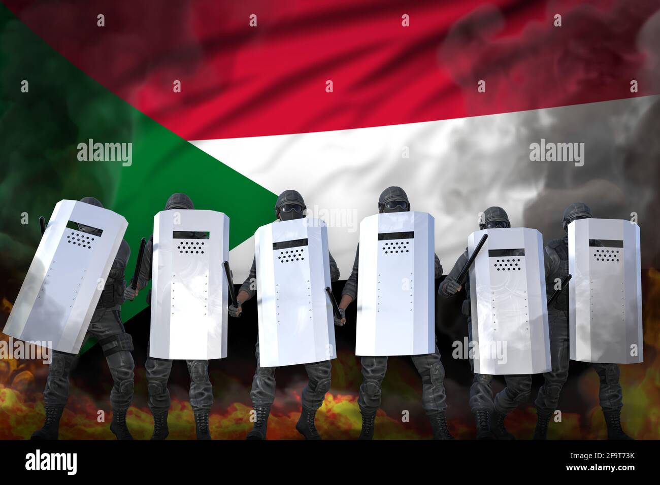 Sudan protest fighting concept, police swat protecting law against riot ...