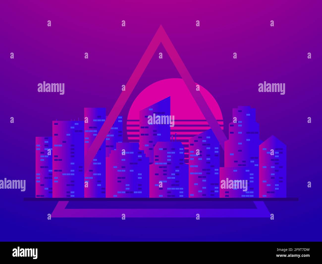 Cityscape with skyscrapers in the style of the 80s. Retro futurism ...