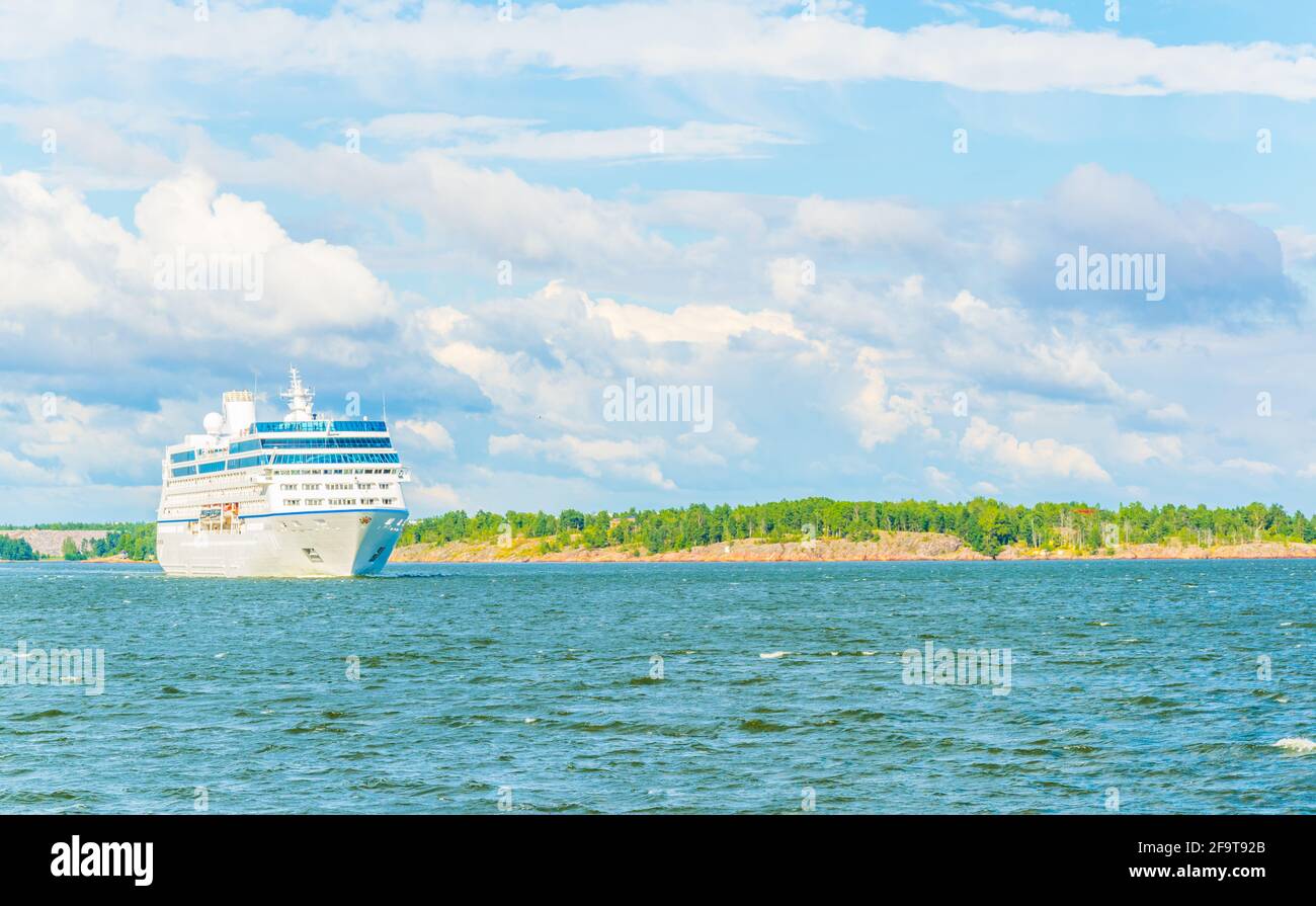 view of a cruise ship passing Suomenlinna archipelago in Finland Stock ...