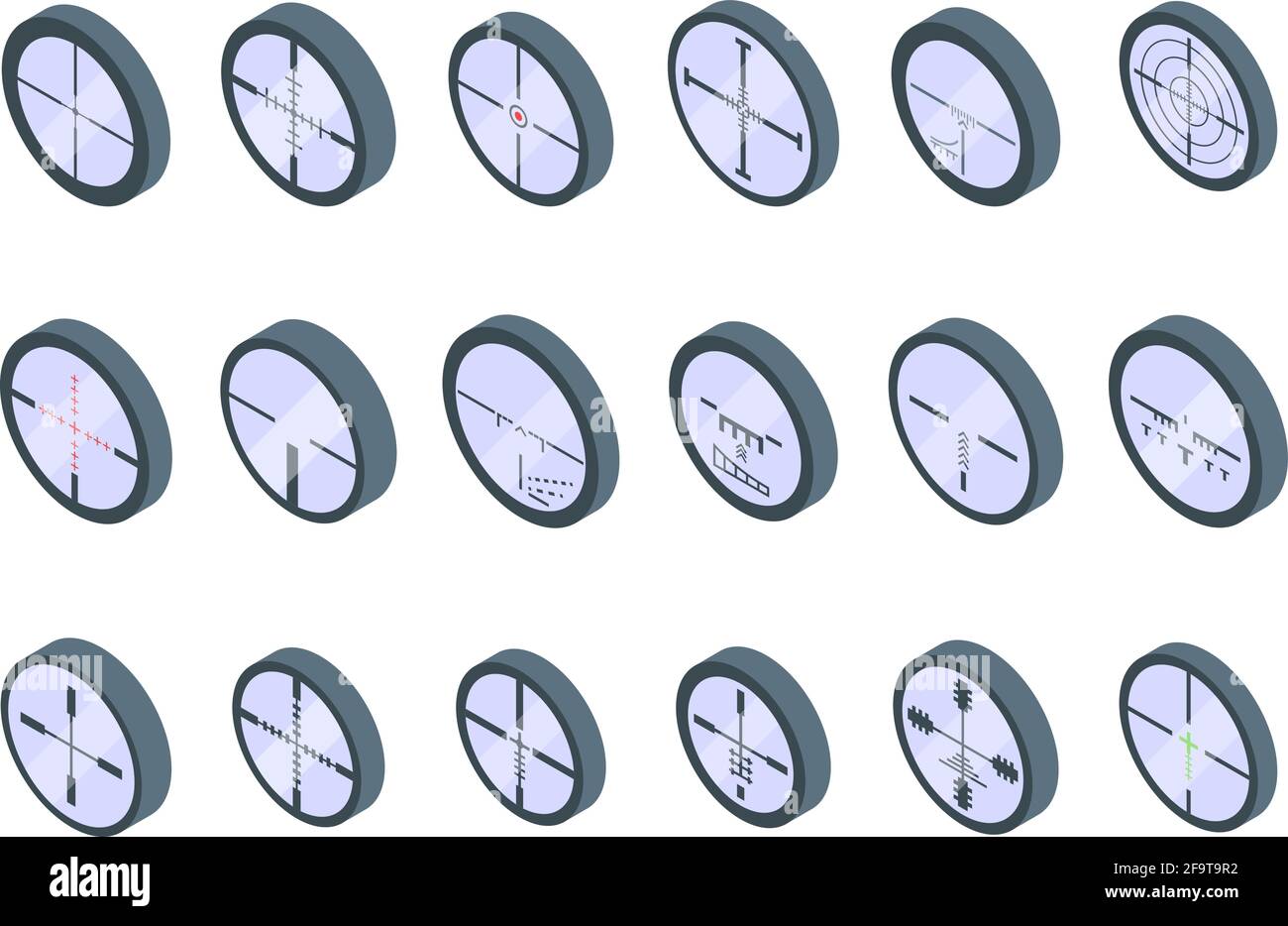 Telescopic sight icons set. Isometric set of telescopic sight vector ...