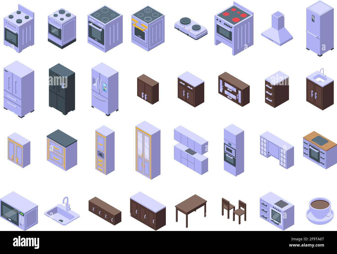 Kitchen furniture icons set. Isometric set of kitchen furniture vector ...