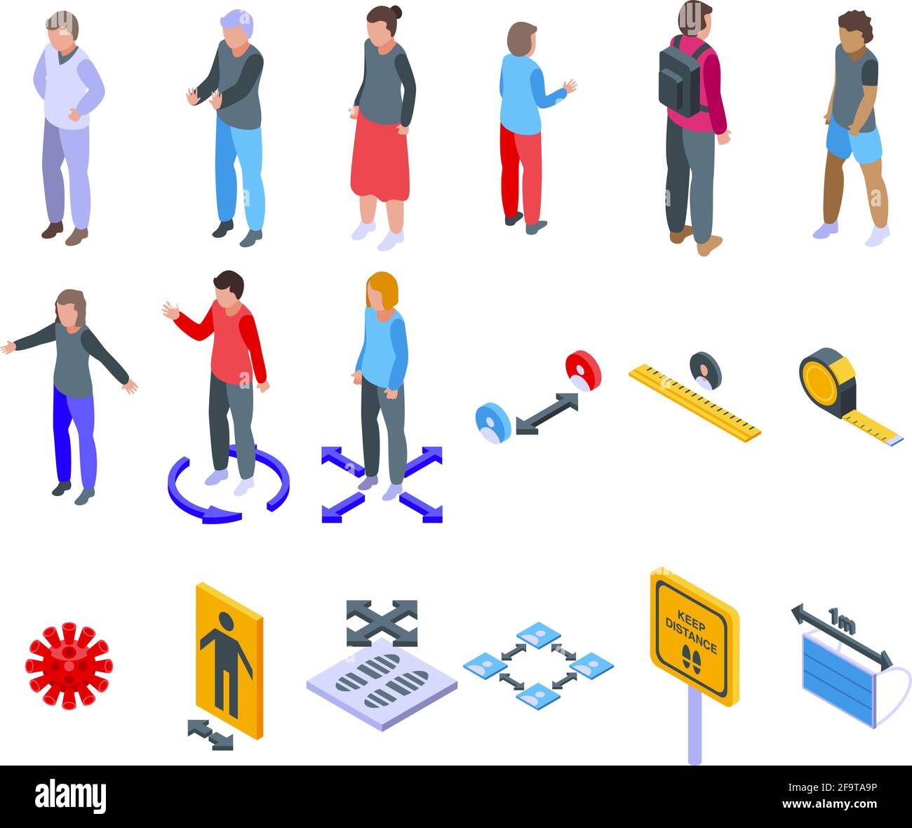 Keep distance icons set. Isometric set of keep distance vector icons ...