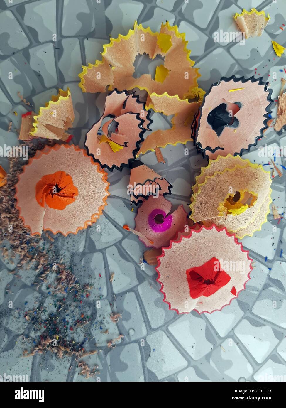 Colorful graphite pencils saw dust. Sharpening crayons Stock Photo - Alamy