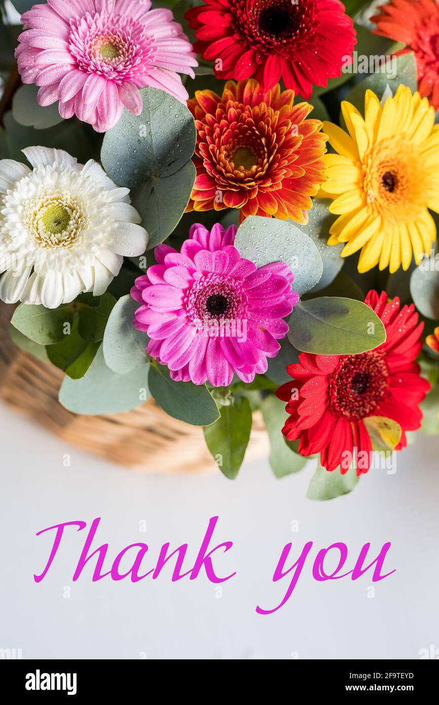 Thank You Card with Bouquet of Spring Flowers Stock Photo - Alamy