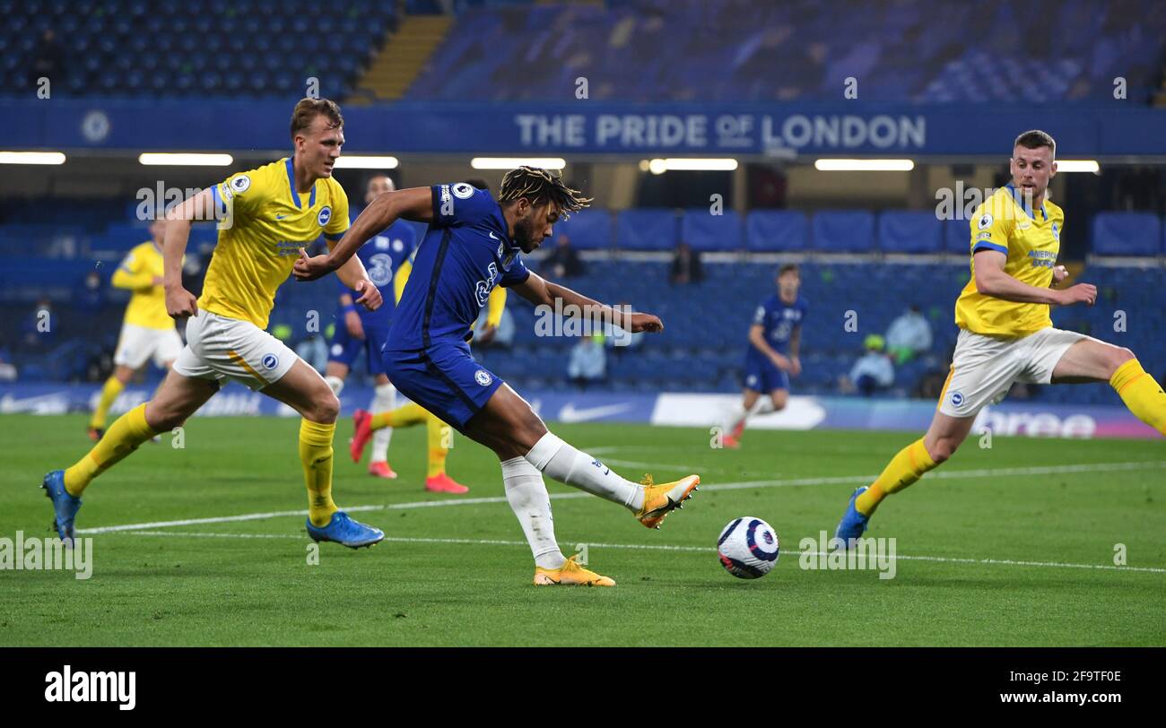 Chelsea's Reece James has a shot on goal during the Premier League ...