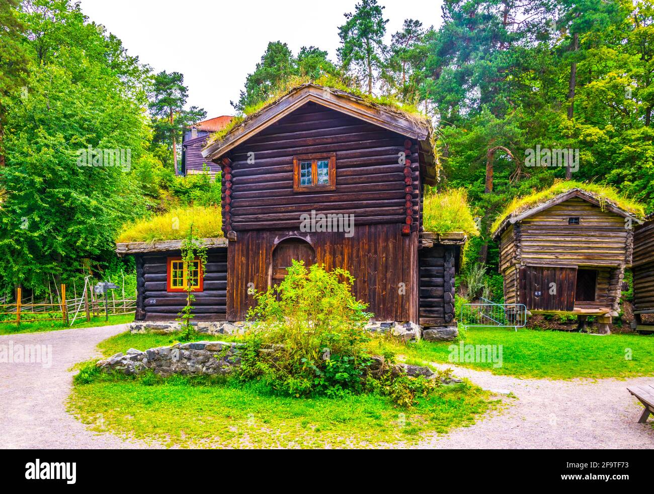 View of a traditional farmhouse in the norwegian folk museum in Oslo ...