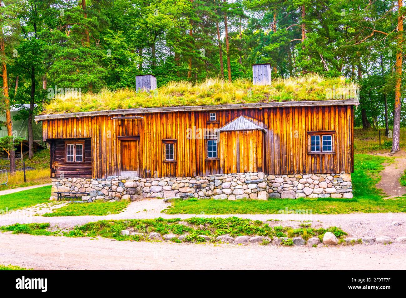 View of a traditional farmhouse in the norwegian folk museum in Oslo ...
