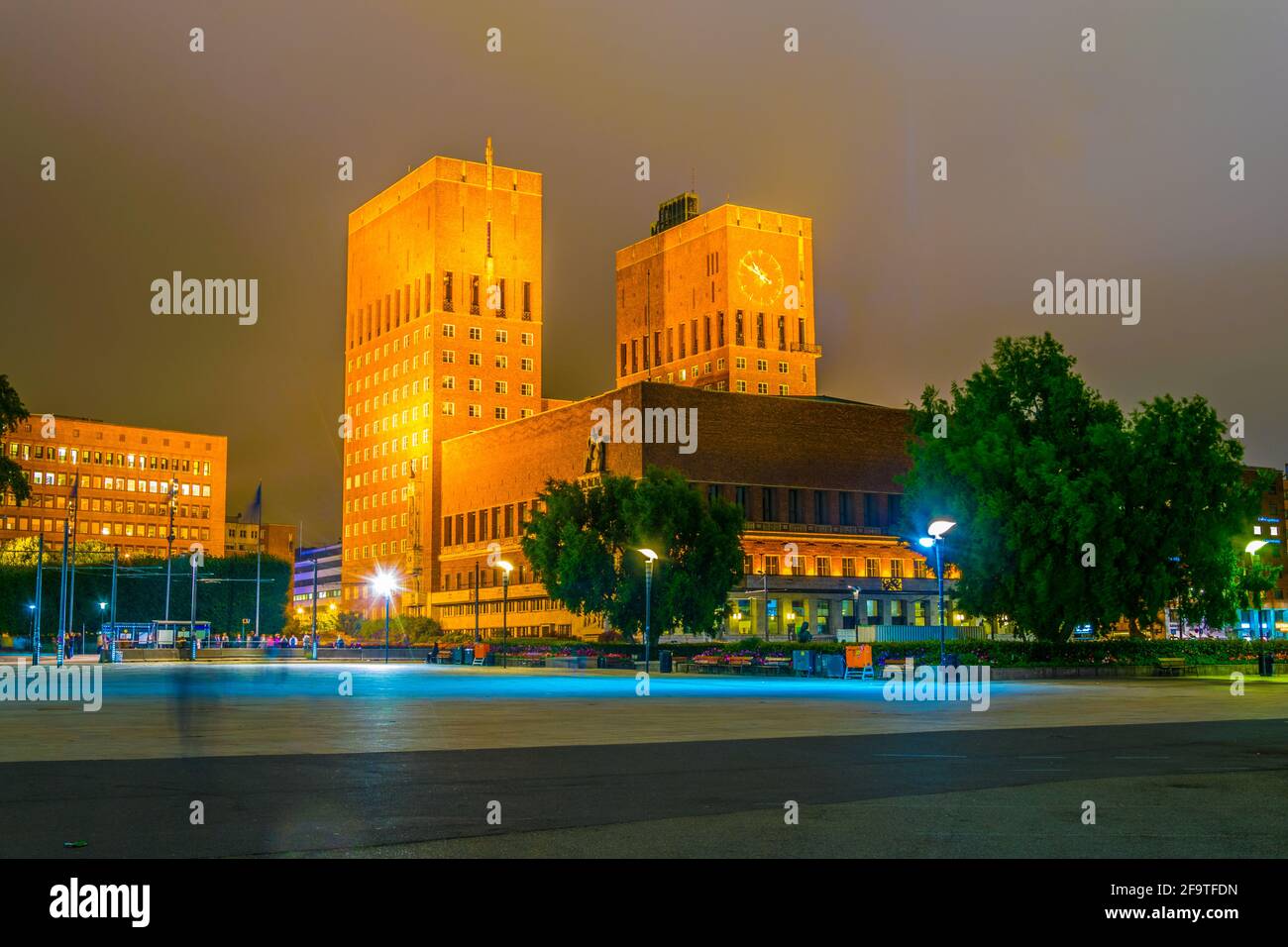 Night view of the town hall in Oslo, Norway Stock Photo - Alamy