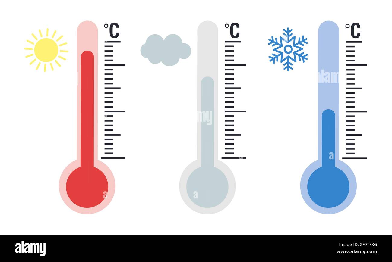 Set of thermometers. Vector illustration. Icons with different ...