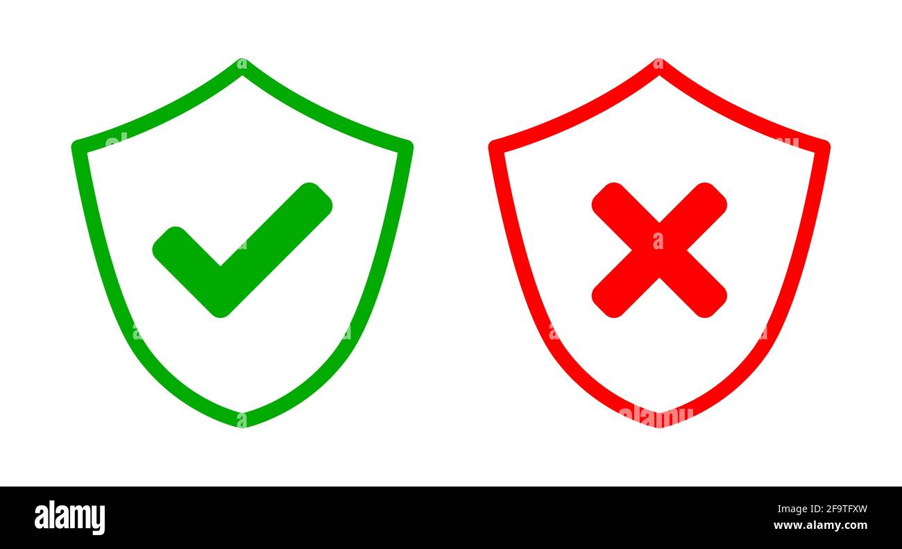 Shield Green and Red Safe and Unsafe Security Icon Set with Checkmark ...