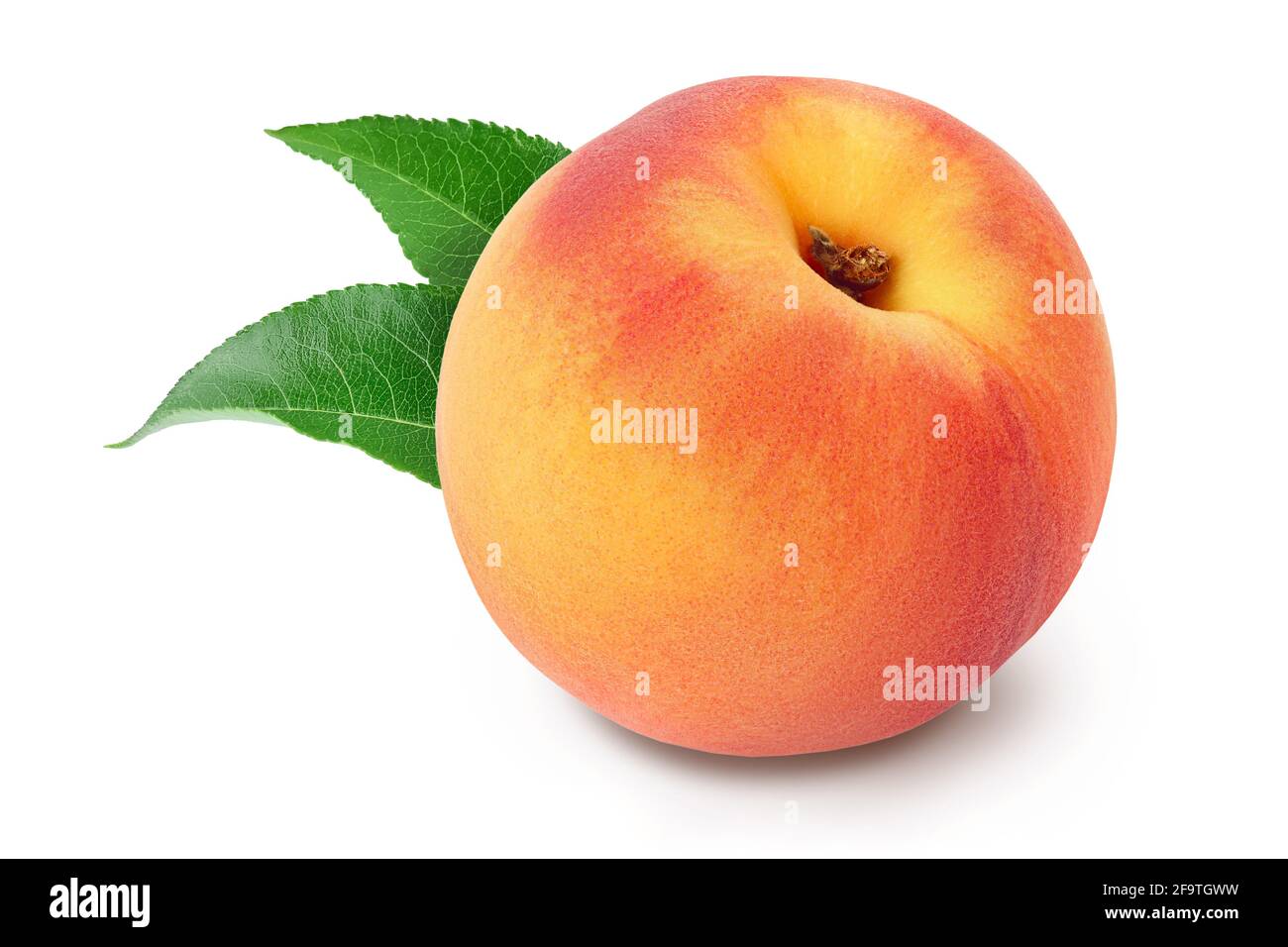 Ripe peach fruit isolated on white background with clipping path and ...