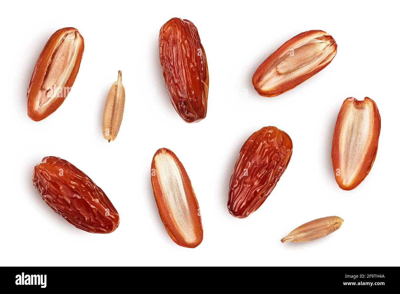 Dates isolated on white background with clipping path. Top view. Flat ...