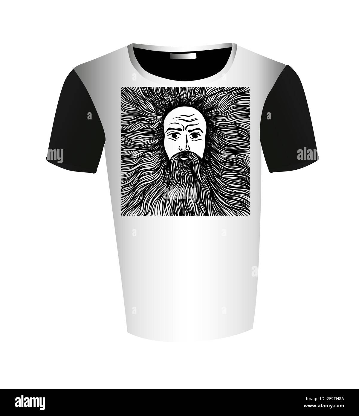 Graphic face of a bearded and long-haired man. t-shirt design. Vector ...