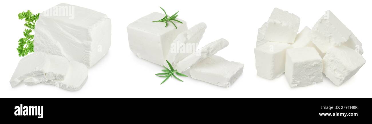 Feta cheese isolated on white background. With full depth of field. Set ...