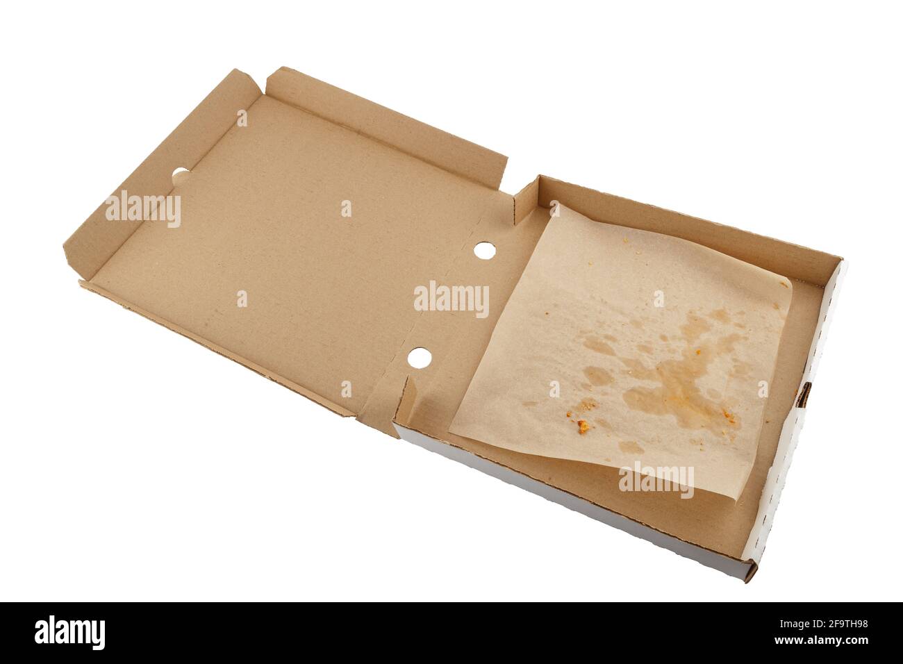 empty eaten opened pizza box isolated on white background Stock Photo ...
