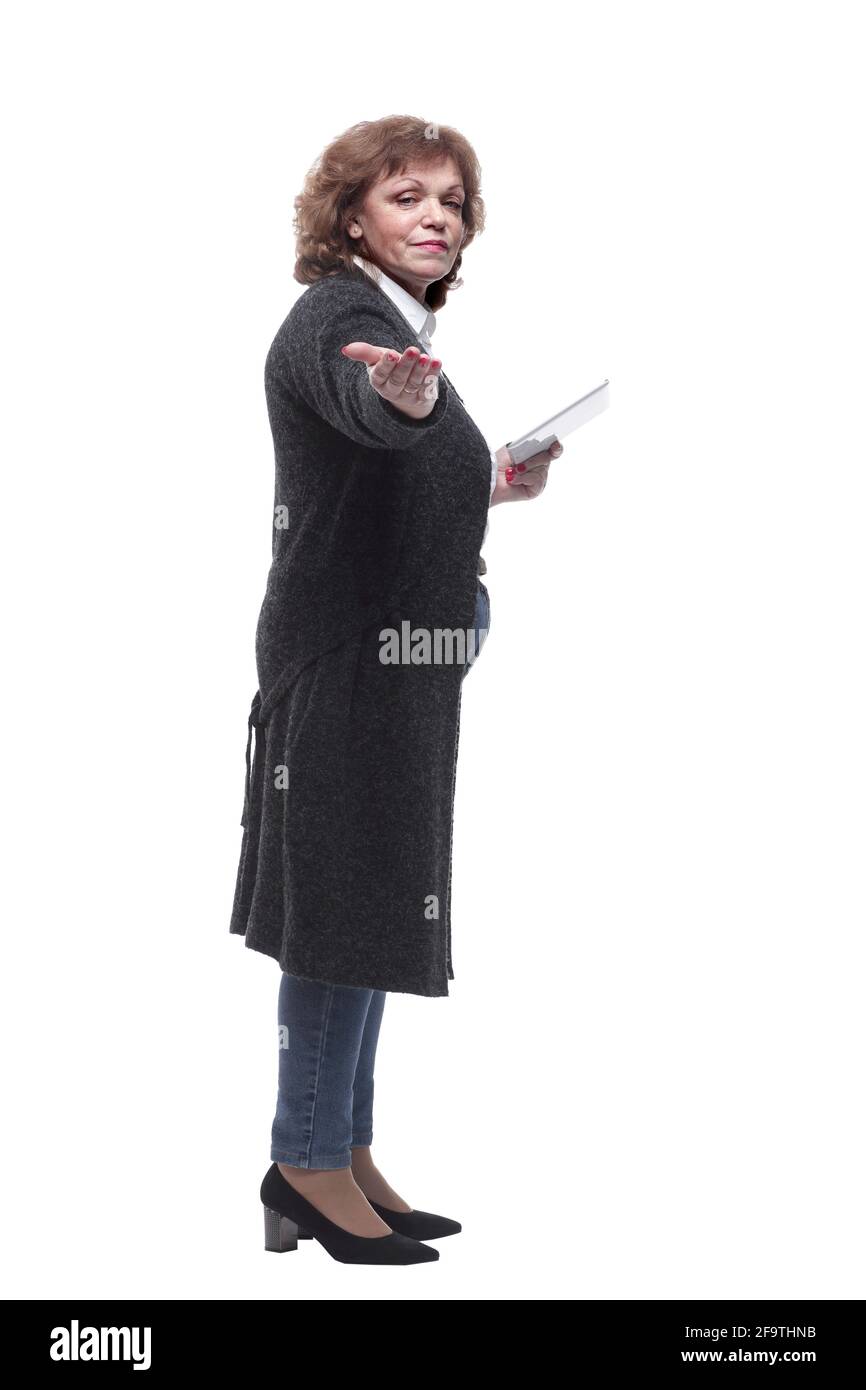 side view. mature woman using a digital tablet Stock Photo - Alamy