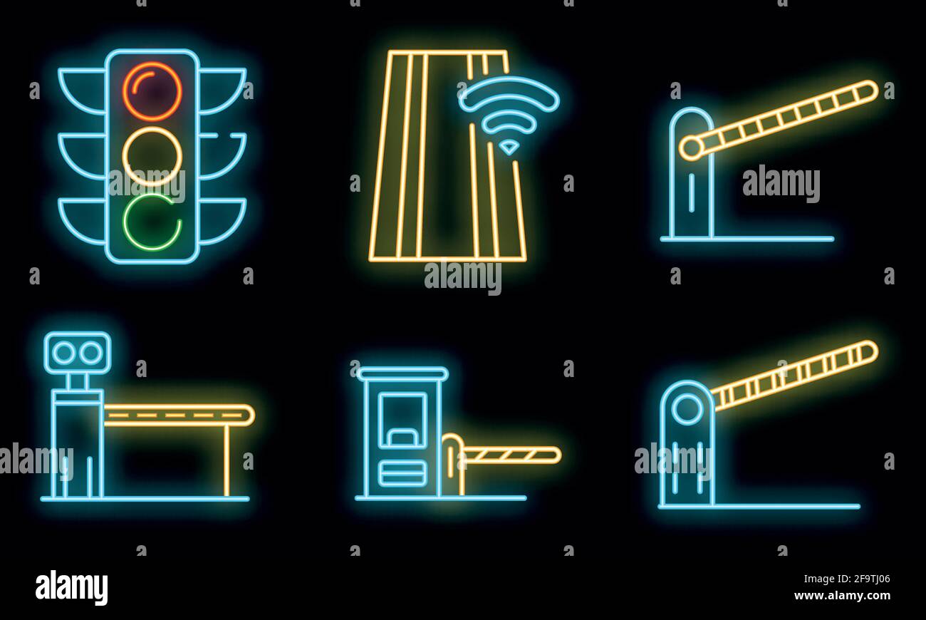 Toll road icons set. Outline set of toll road vector icons neon color ...