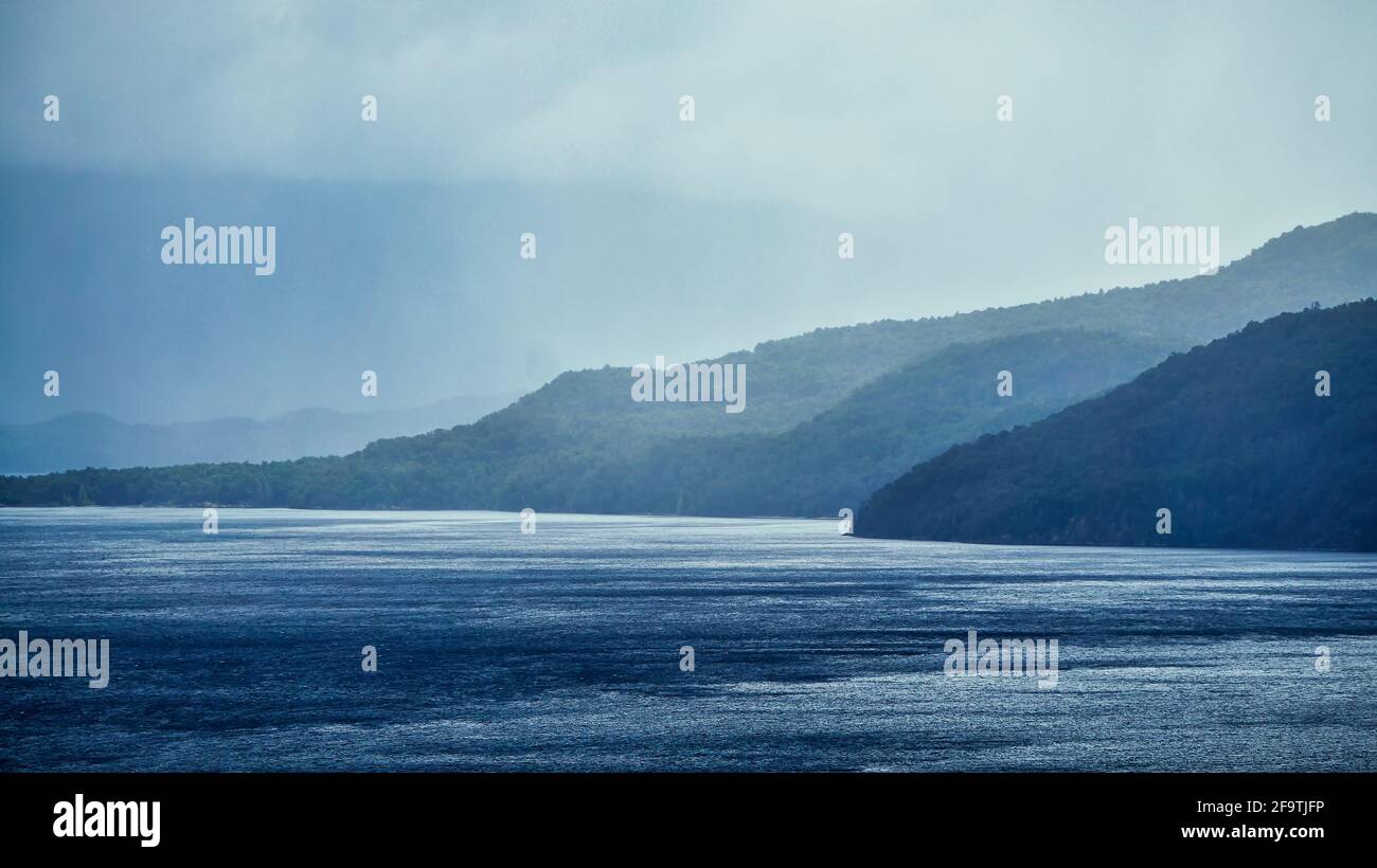 Landscape of lake Lacar on a stormy afternoon. San Martin de los Andes ...