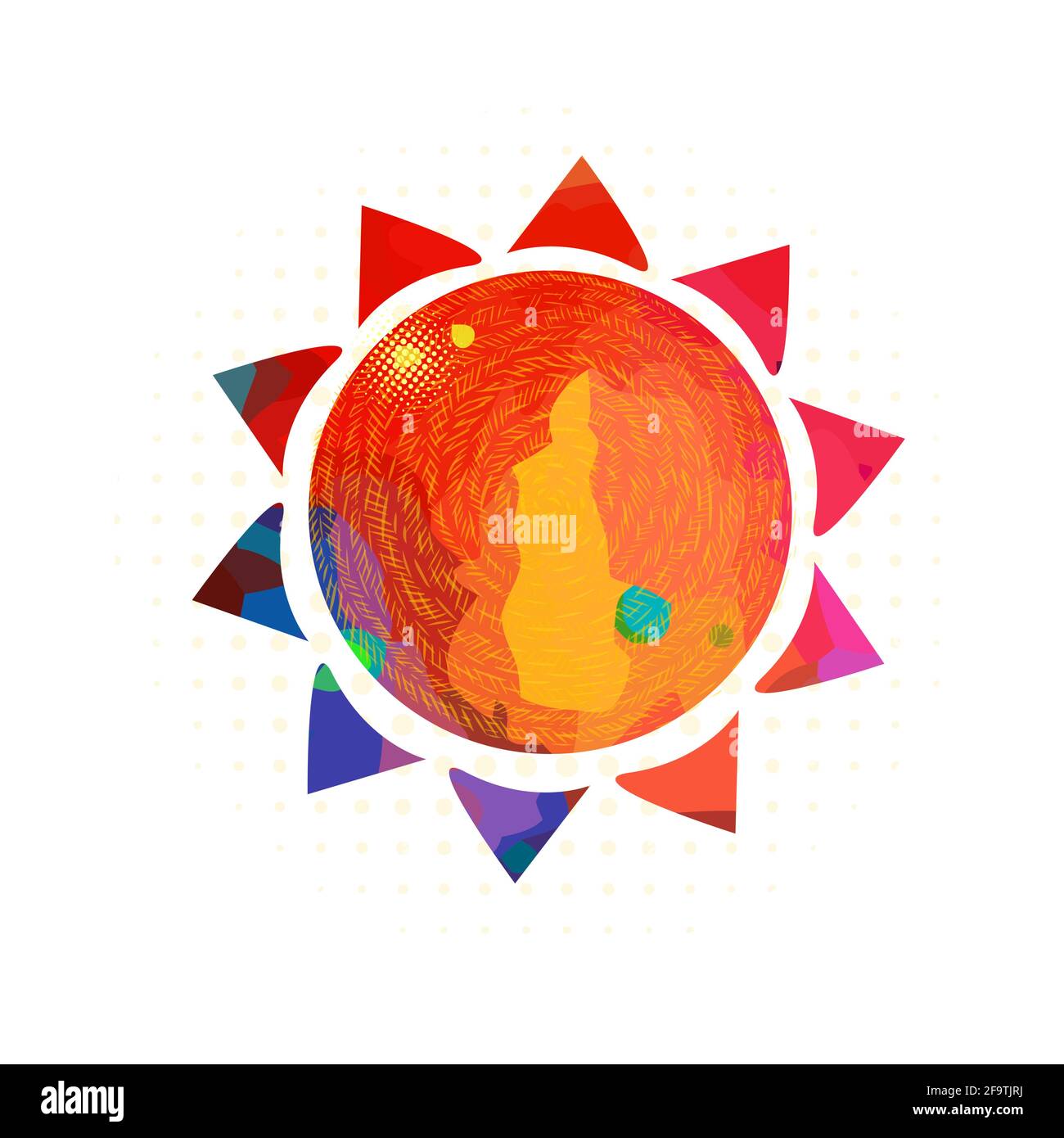 Symbol bright colorful sun. T-shirt print. Mixed media. Vector ...