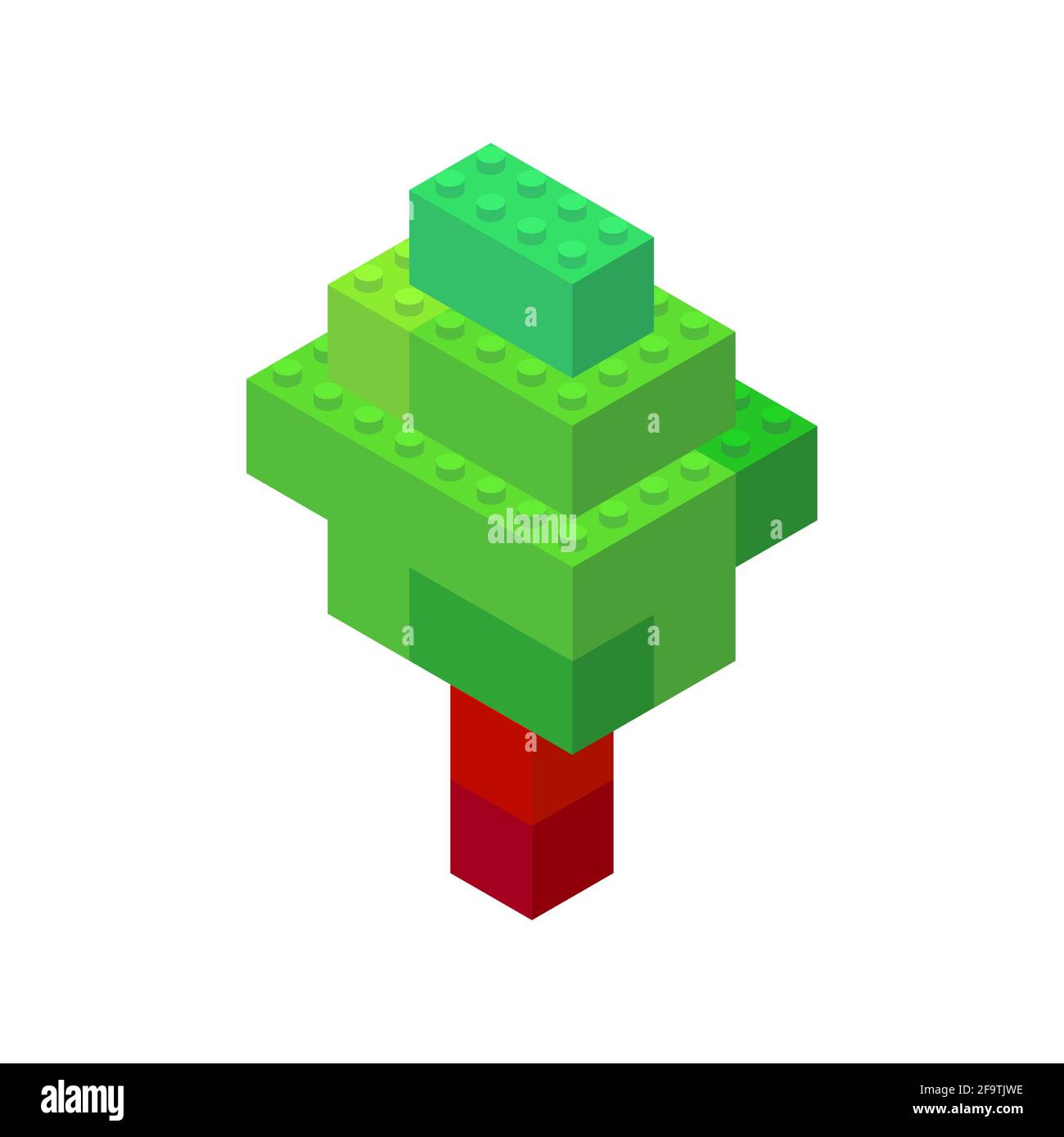 Isometric tree on a white background made of colored plastic blocks ...